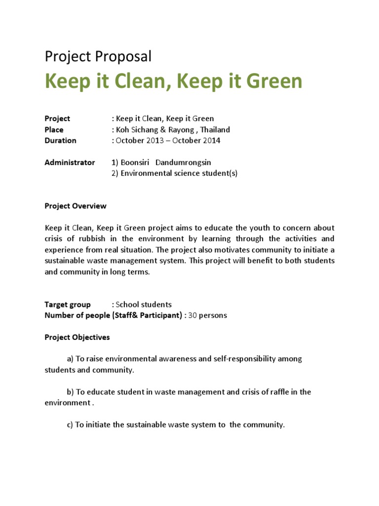 Keep It Clean, Keep It Green: Project Proposal | PDF