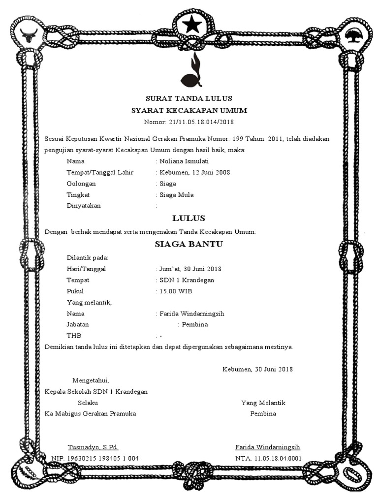 Surat Tanda Lulus Sku 2019 | PDF