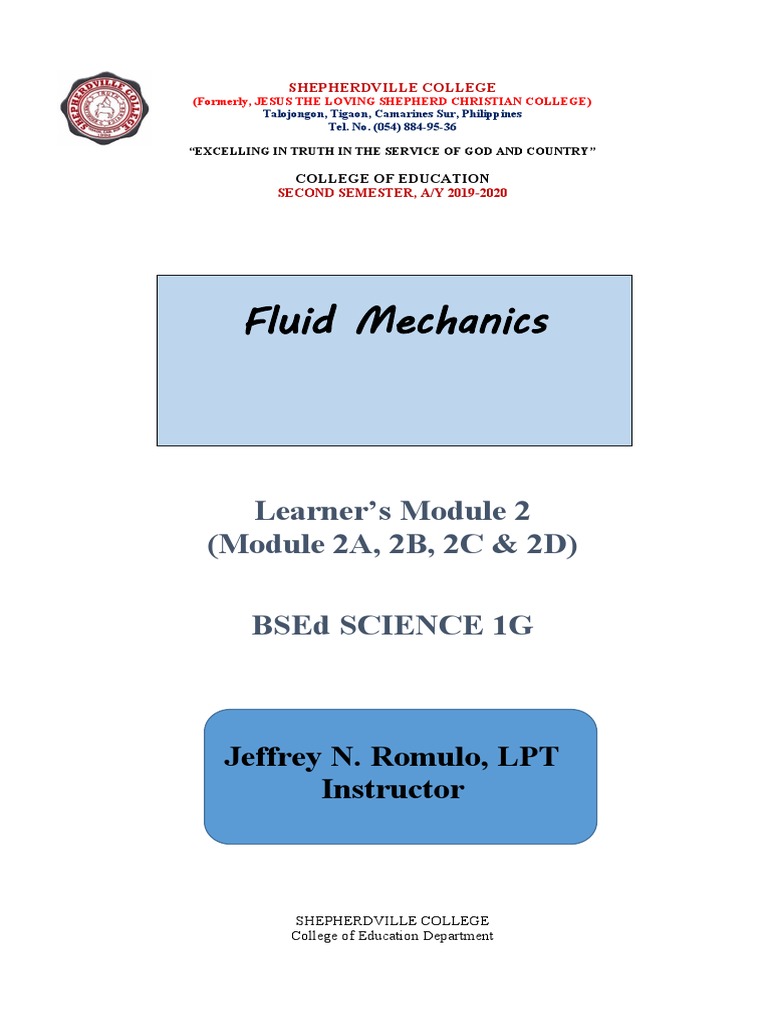 Fluid Mechanics: Learner's Module 2 (Module 2A, 2B, 2C & 2D) Bsed ...