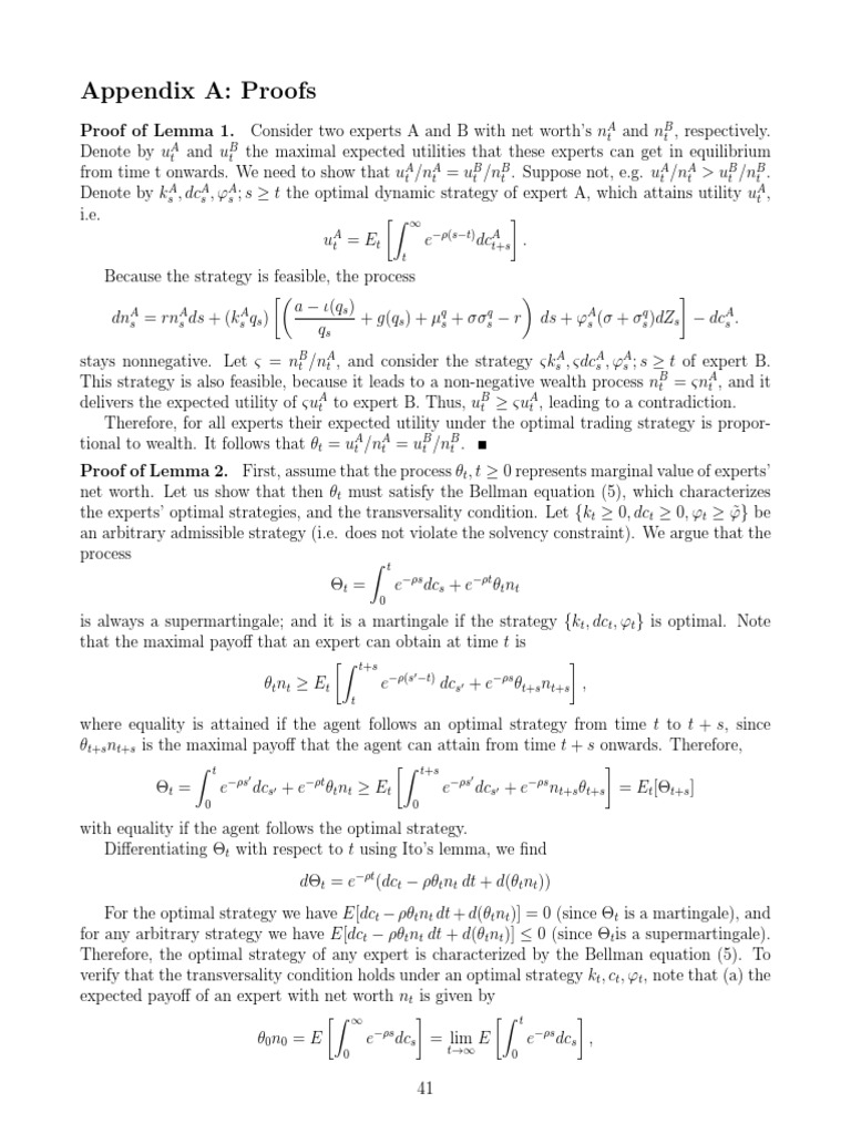 12a - BrunnermeierSannikov Appendix | PDF | Equity (Finance) | Applied Mathematics