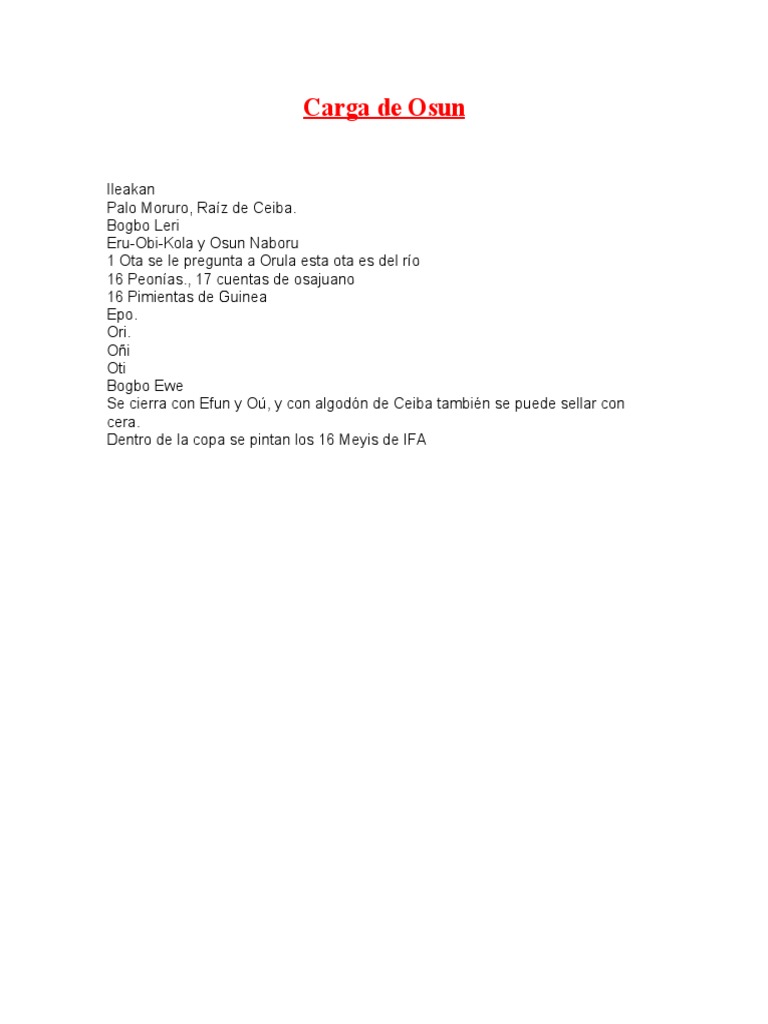 Carga de Osun y Palo Moruro | PDF