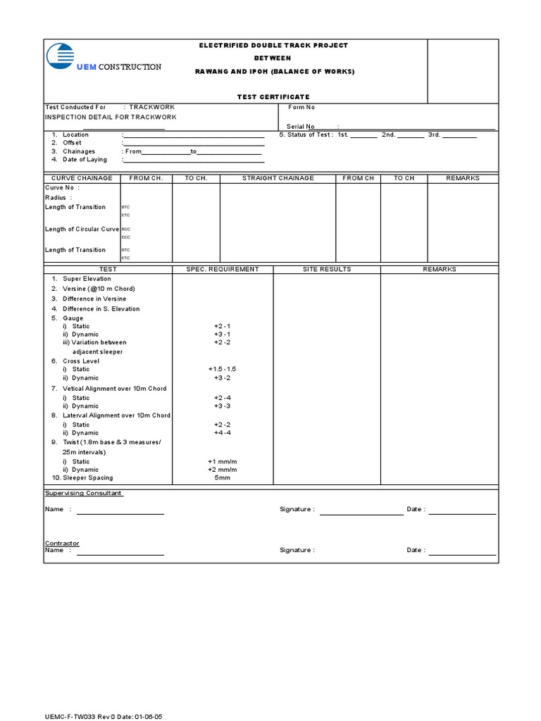 Track Testing and Inspection Report for the Electrified Double Track ...