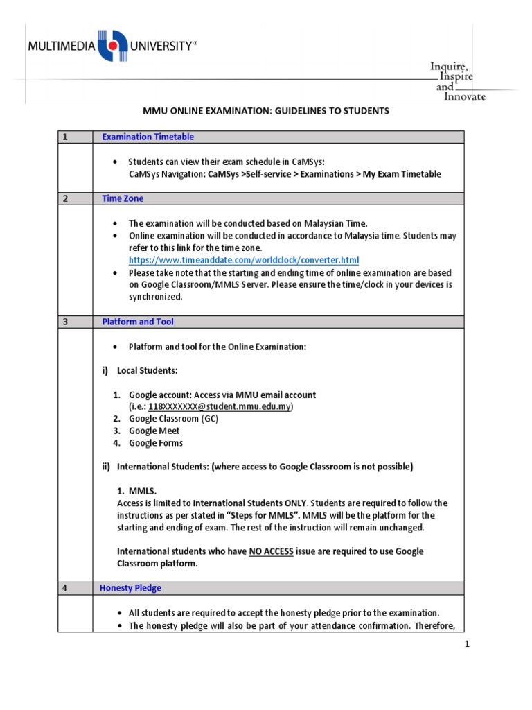 Mmu Online Examination: Guidelines To Students | PDF | Test (Assessment ...