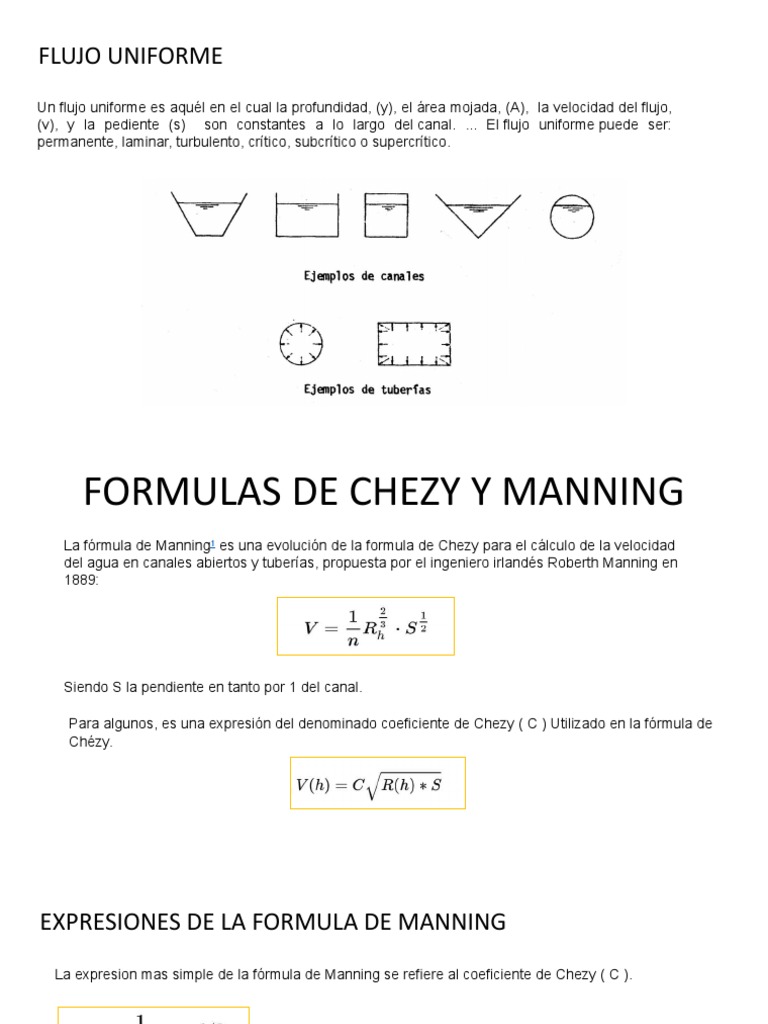Formulas de Chezy y Manning | PDF