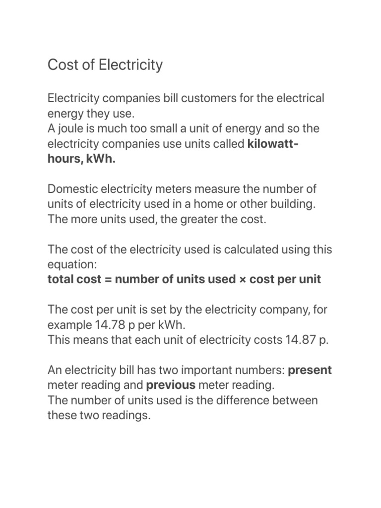 Calculating Cost of Electricity Usage | PDF | Kilowatt Hour | Fuse ...