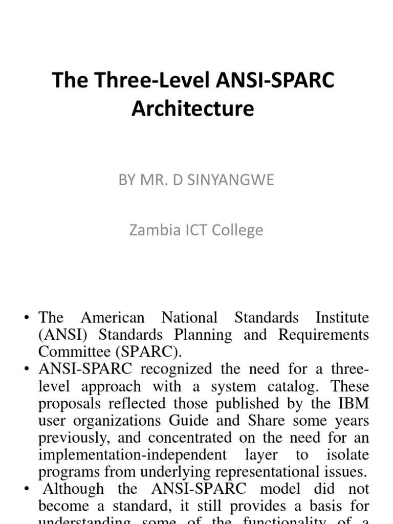 4 The Three-Level ANSI-SPARC Architecture | PDF | Database Schema | Databases