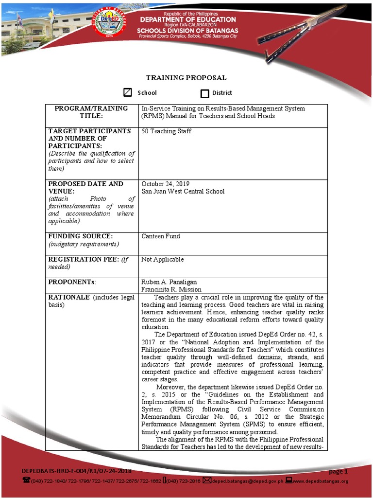 RPMS Training Proposal | PDF | Teachers | Behavior Modification