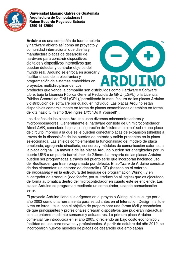 Tarea 1 - Arduino y Circuitos Con Arduino - Ruben Regalado | PDF | Arduino | Arquitectura de ...