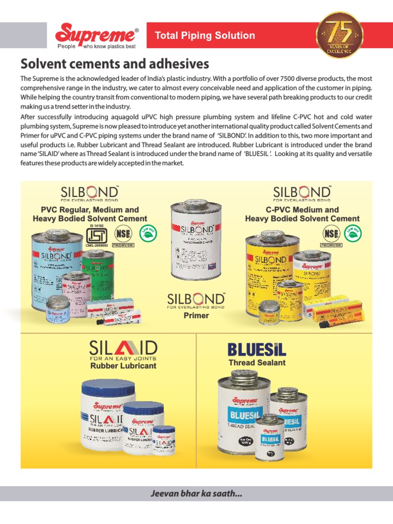Supreme Silbond Solvent Cements Overview | PDF | Pipe (Fluid Conveyance ...