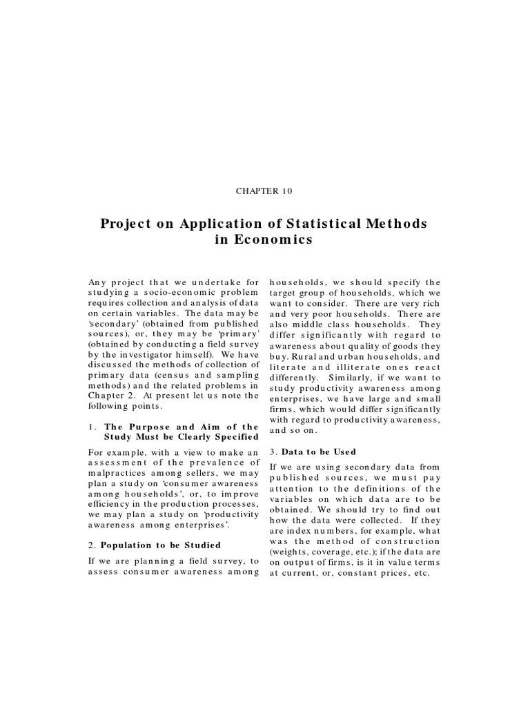 Project On Application of Statistical Methods in Economics | PDF ...