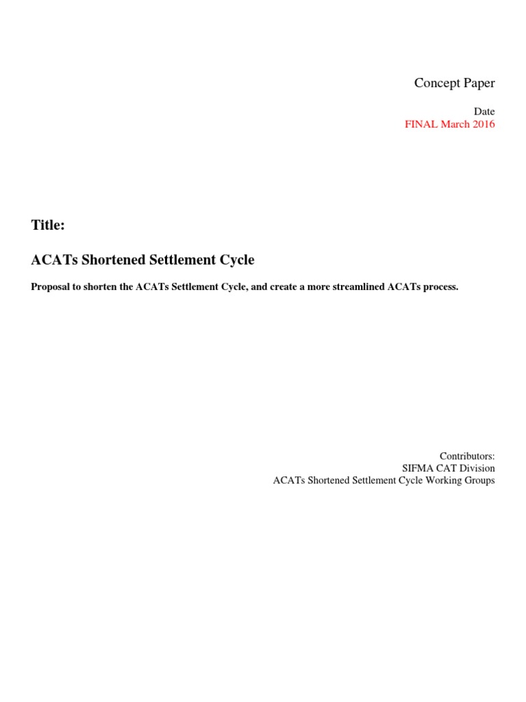 ACATs Shortened Settlement Cycle Final Mar 2016 | PDF | U.S. Securities ...