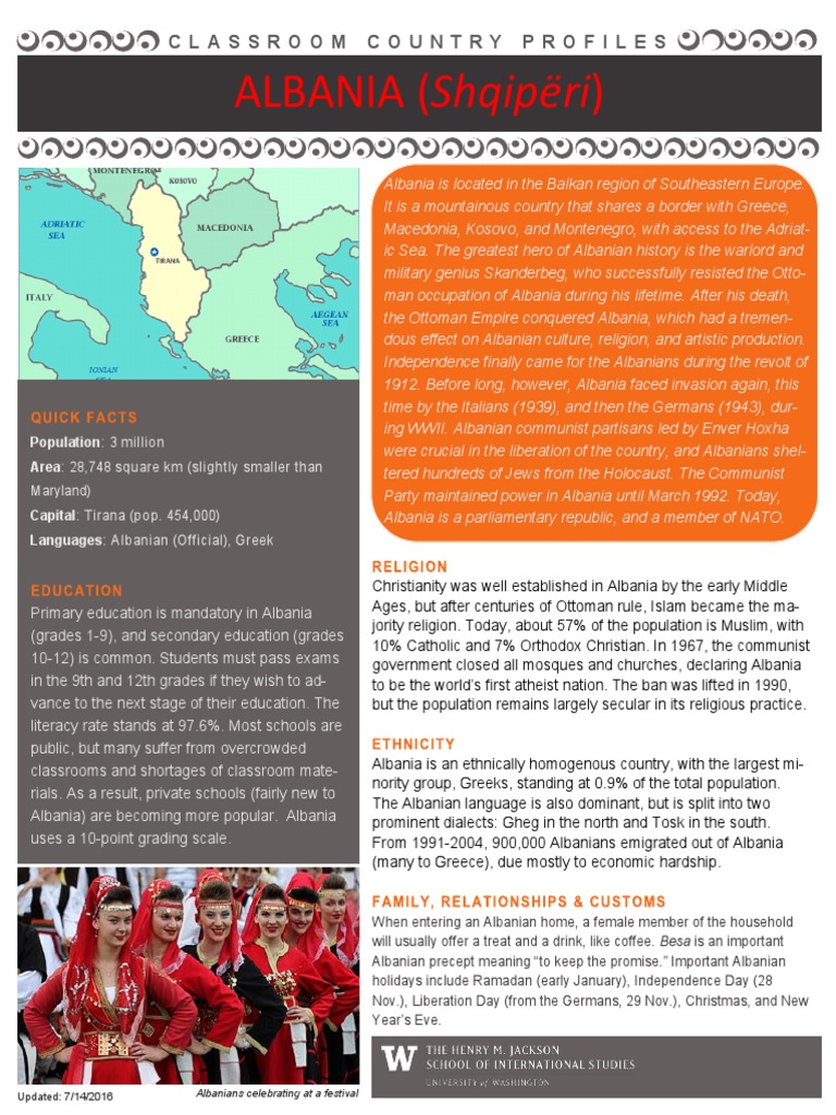 ALBANIA (Shqipëri) : Classroom Country Profiles | PDF | Albania | Balkans