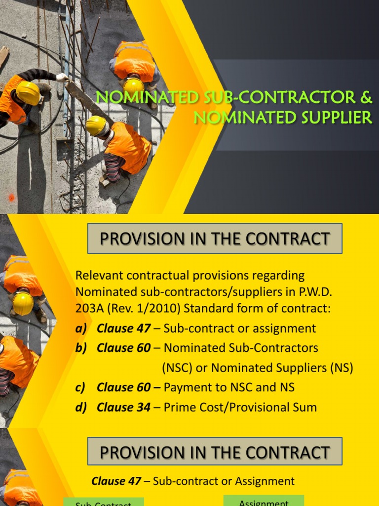Nominated Sub-Contractor & Nominated Supplier | Subcontractor | Cost