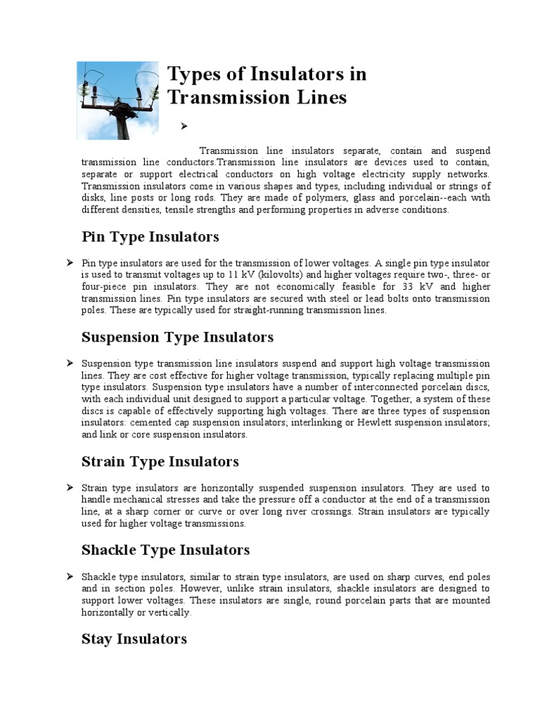 Transmission Line Insulators | PDF | Insulator (Electricity) | Electric ...