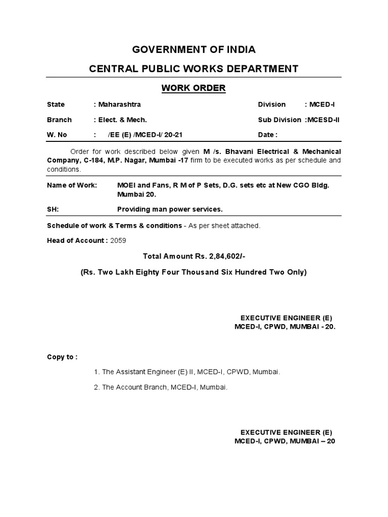 Work Order No.1 | PDF | Business | Social Institutions