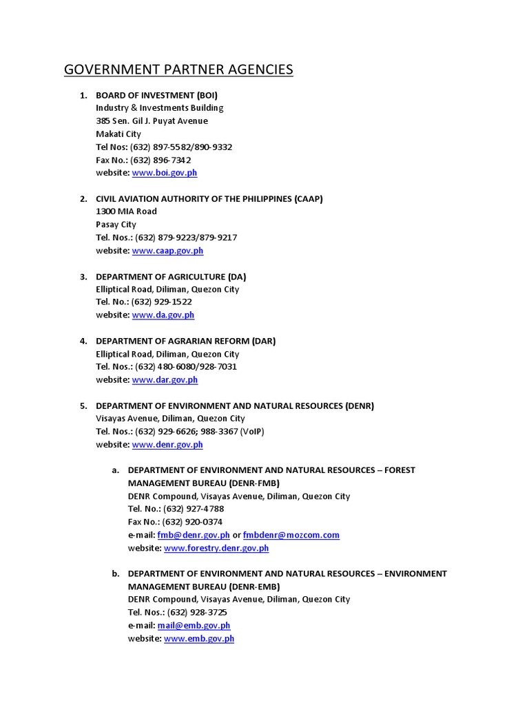 Government Partner Agencies: WWW - Boi.gov - PH | PDF | Economies ...