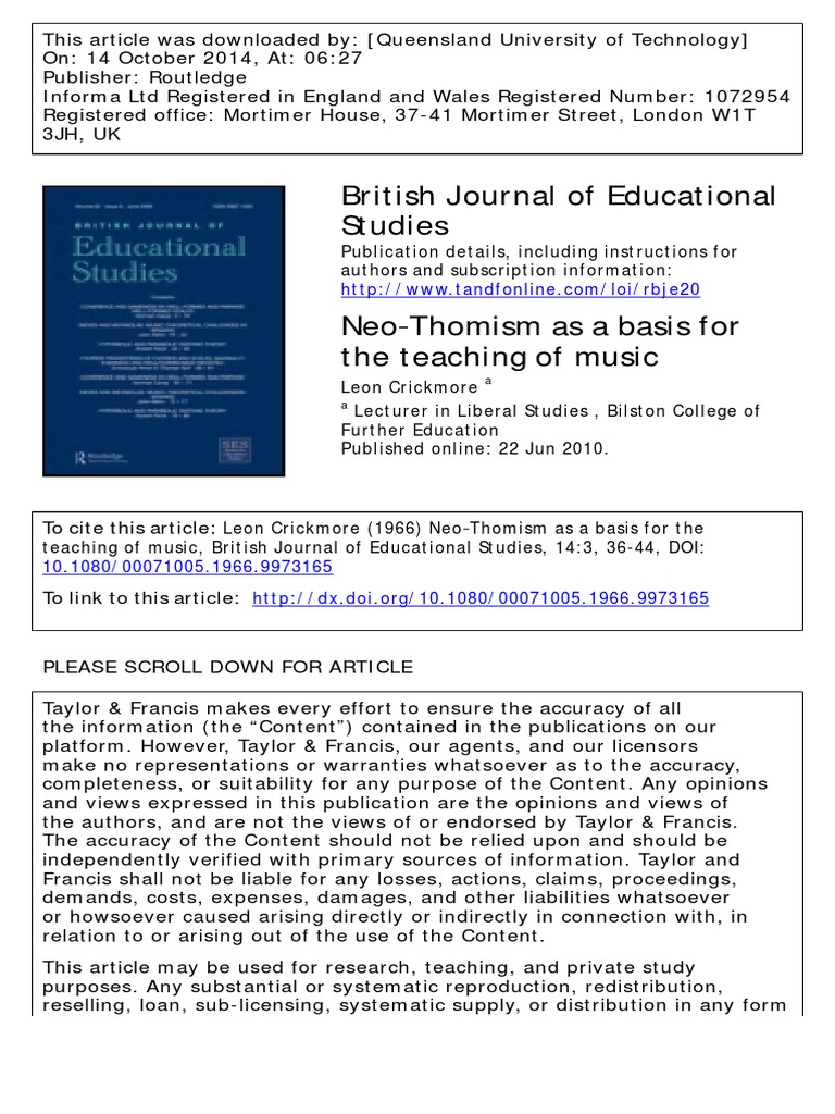 1966 Leon Cickmore Neo Thomism As | PDF | Thomism | Thomas Aquinas