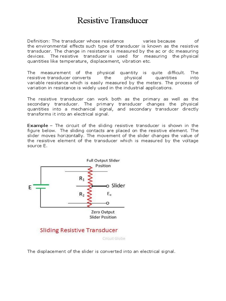 Resistive Transducer: Example - The Circuit of The Sliding Resistive ...