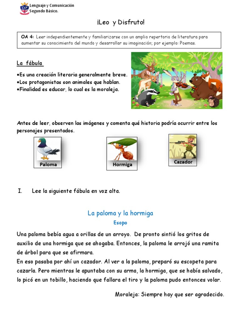 La Paloma y la Hormiga: Fábula Educativa | PDF | Fábula