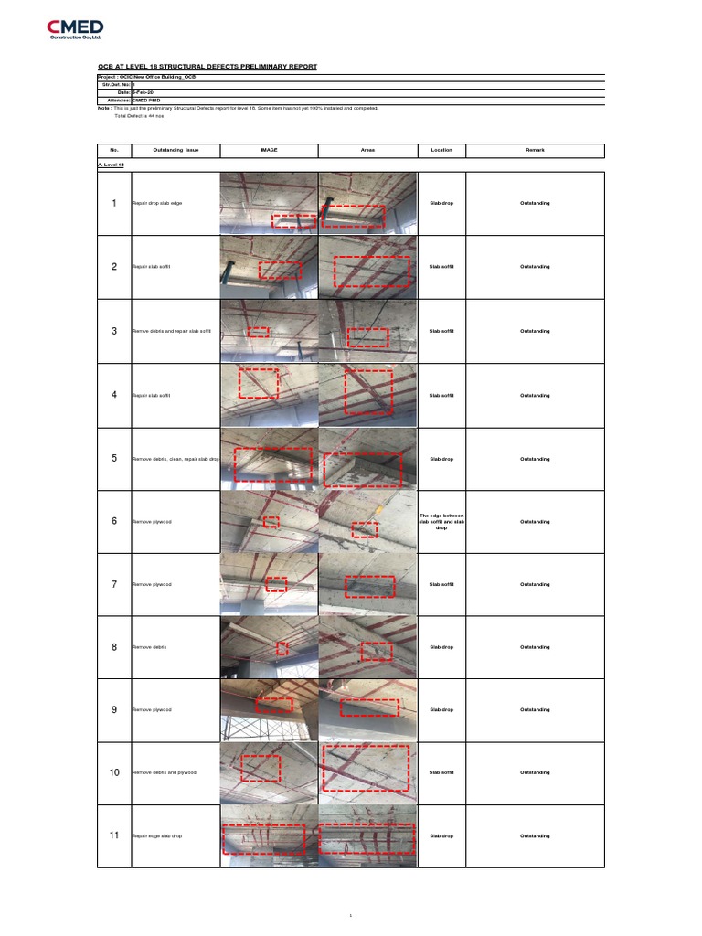 STRUCTURE DEFECT REPORT - OCB - 001 - 18,19,20,&21F-Rev.01 PDF | PDF ...