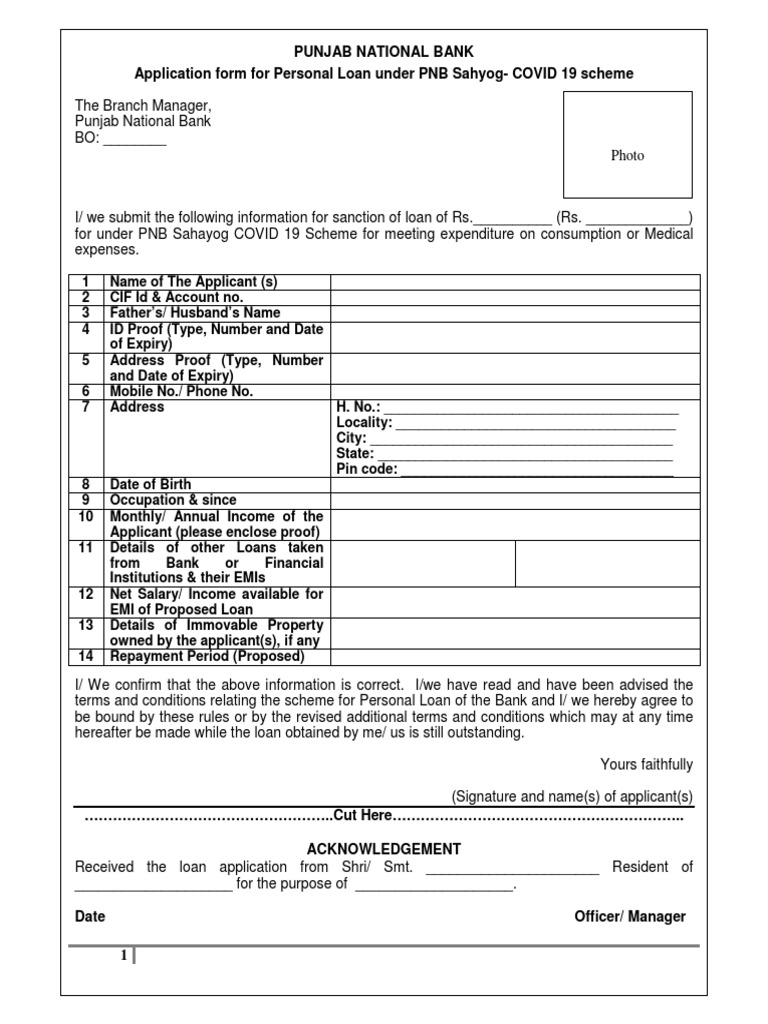 PNB Sahyog COVID 19 - Loan Application Form | PDF | Unsecured Debt | Loans