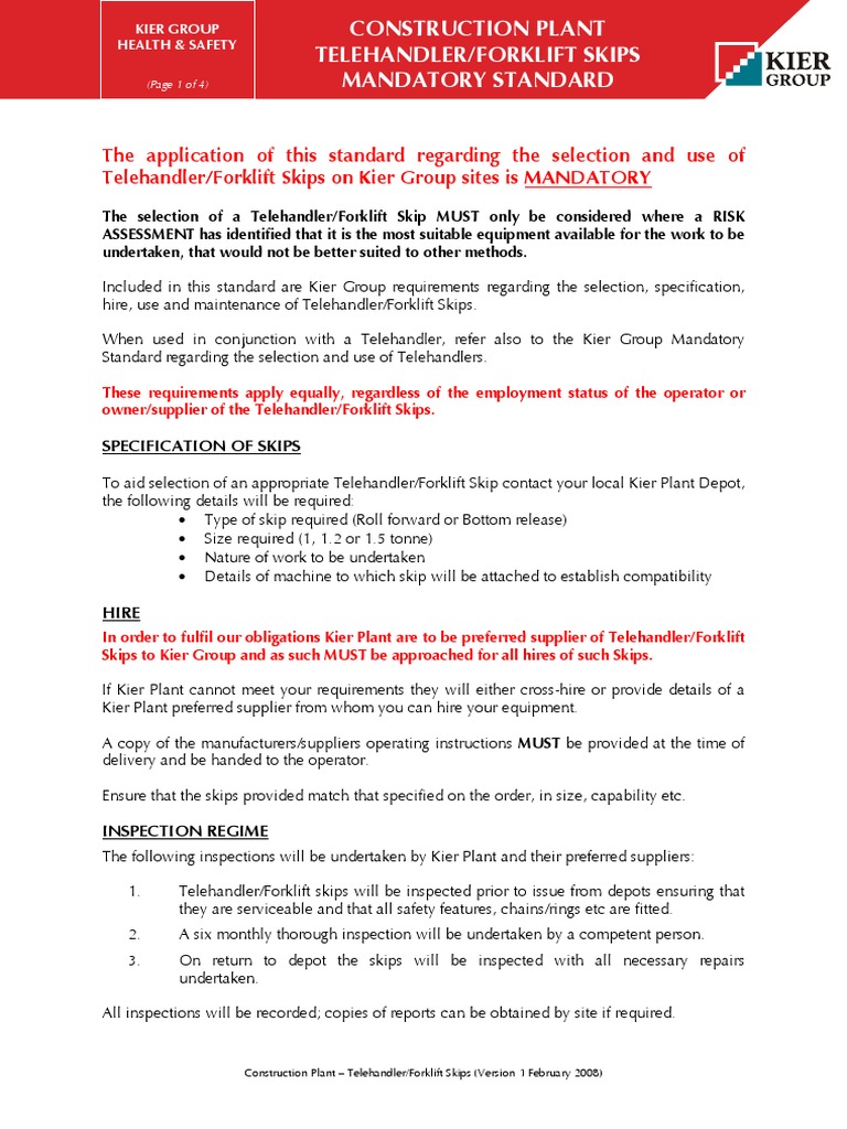 Mandatory Standard - Telehandlers Forklift Skips PDF | PDF | Forklift ...