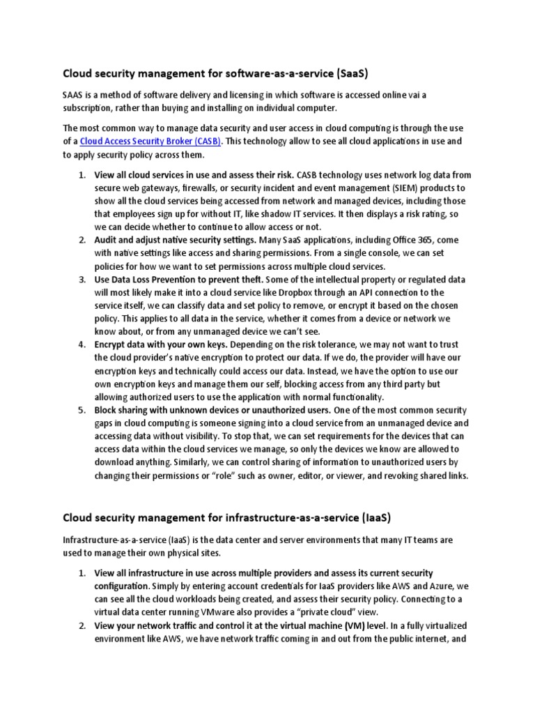 Cloud Security Management For Software-As-A-Service (Saas) | PDF ...