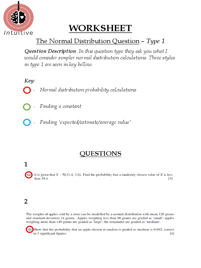 Normal Distribution Worksheet - Type 1 | PDF