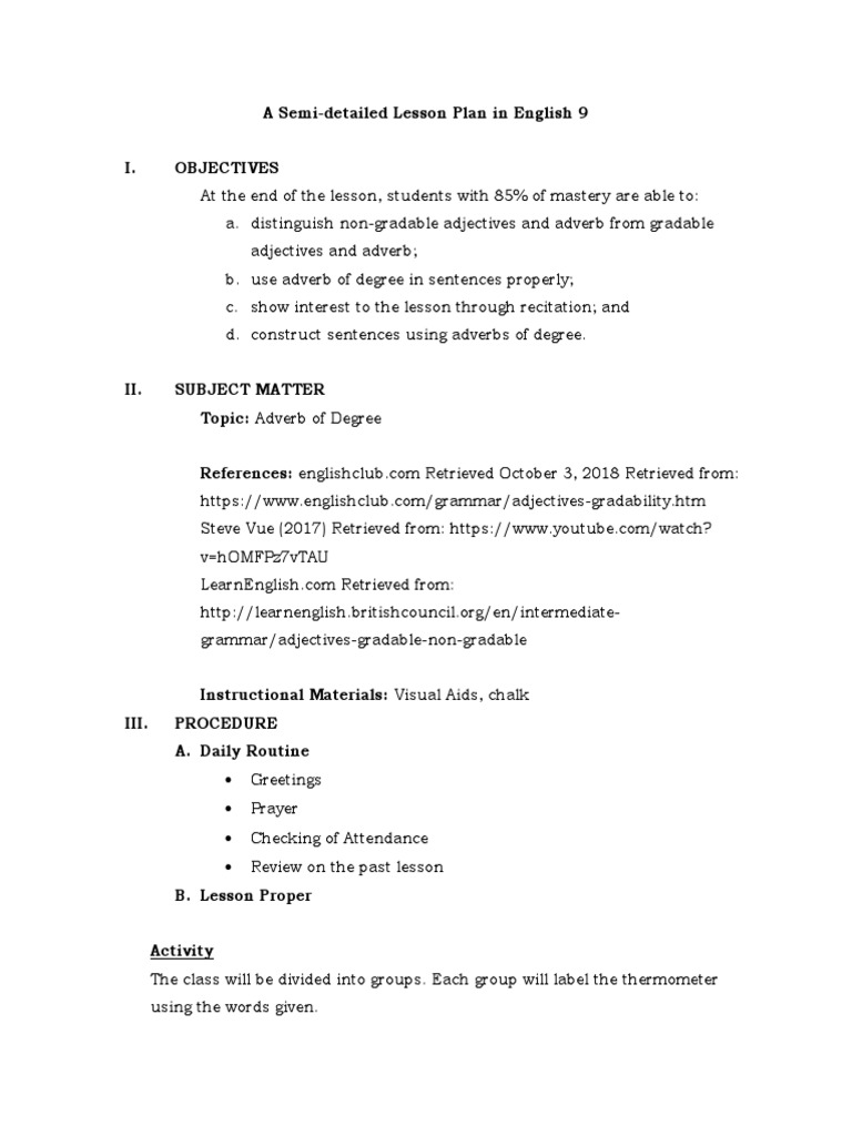 Lesson Plan on Adverbs of Degree | PDF | Adverb | Adjective