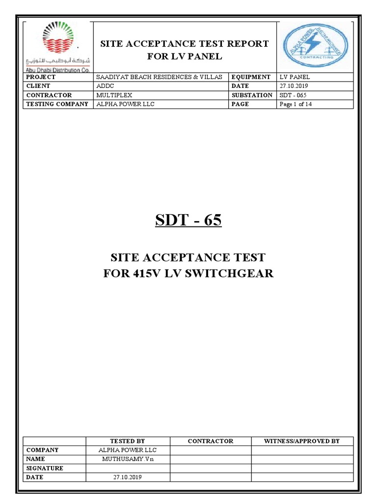 Site Acceptance Test Report For LV Panel | PDF | Electrical Substation ...