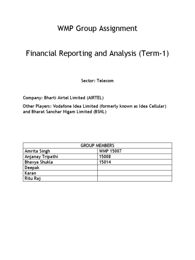 WMP Group Assignment Financial Reporting and Analysis (Term-1 ...