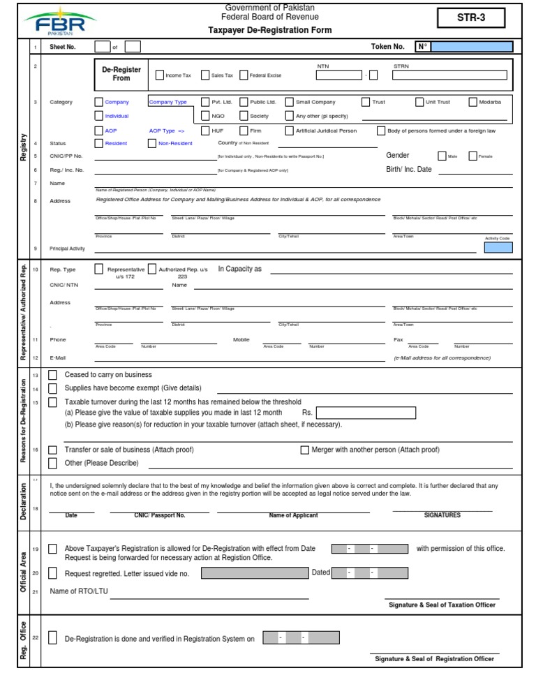 Deregistration Form (STR-3) | Taxes | Public Finance