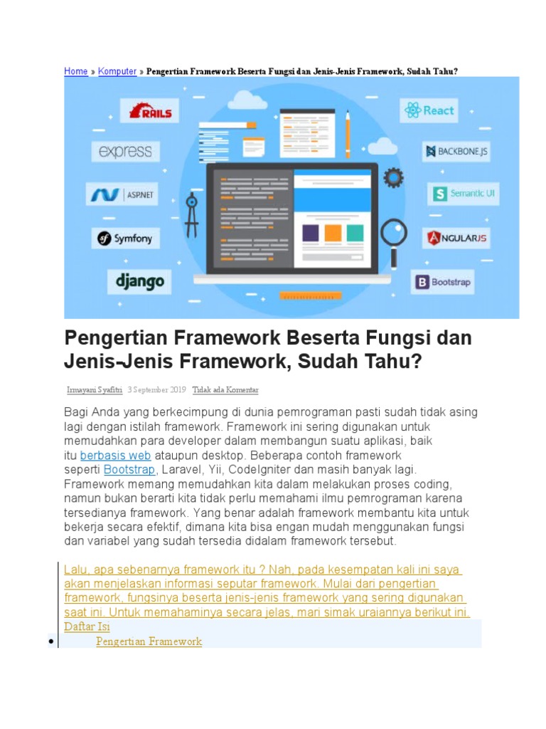 Pengertian Framework Beserta Fungsi Dan Jenis-Jenis Framework | PDF