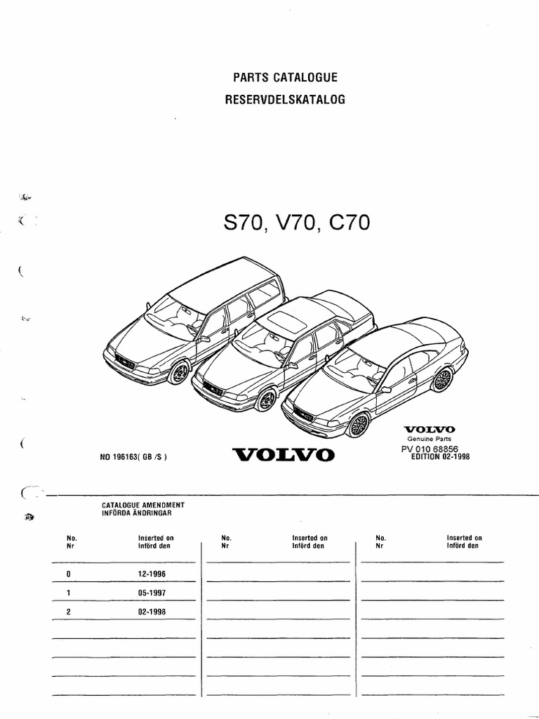 Volvo 1998 V70 S70 C70 Parts-Catalogue | PDF | Land Vehicles | Vehicle ...