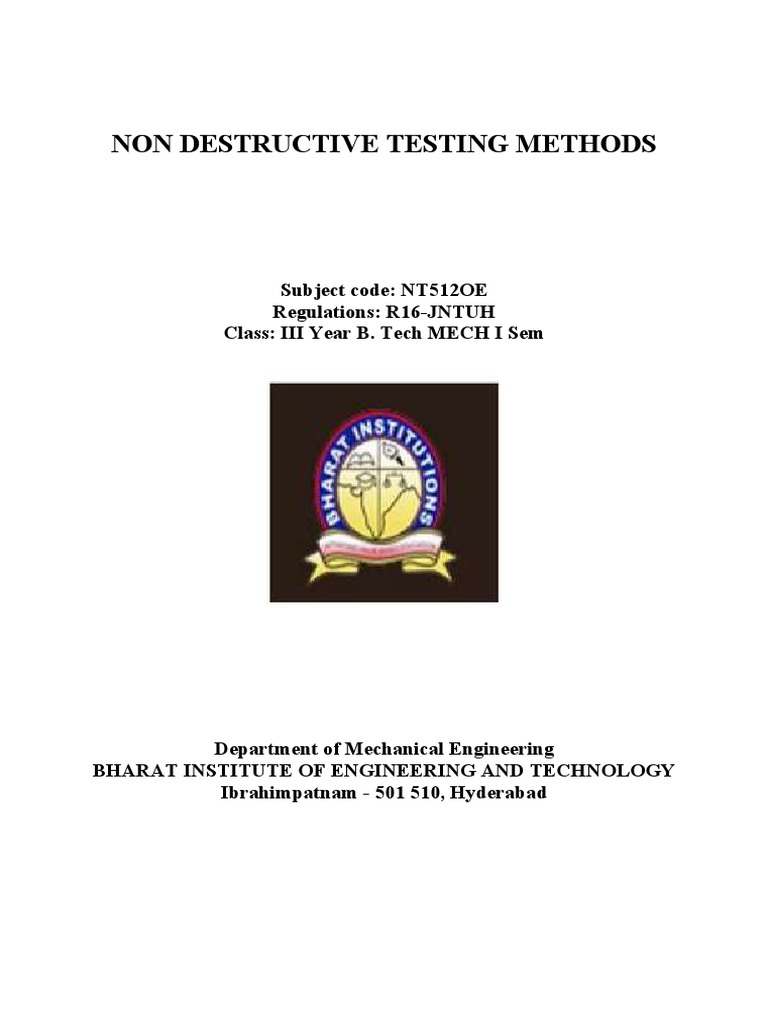 Non Destructive Testing Methods Destructive Testing Methods Destructive ...