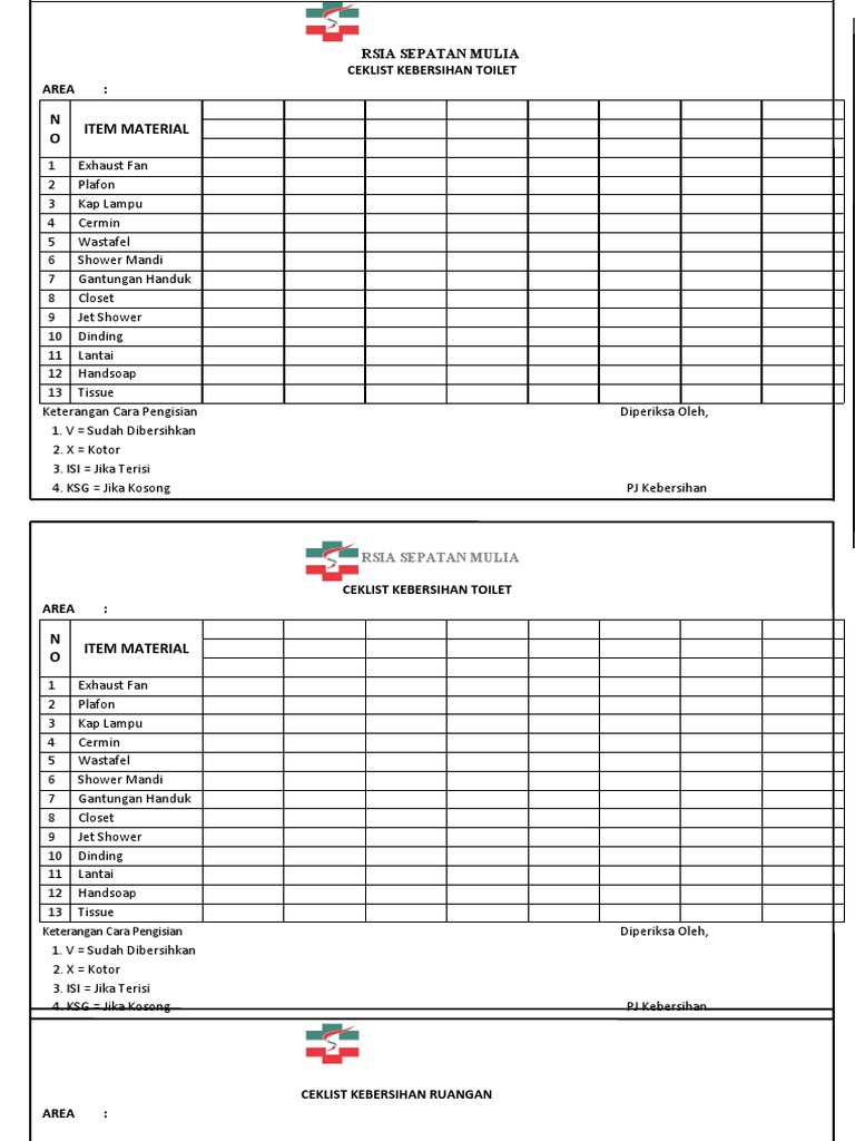 Ceklist Kebersihan Toilet | PDF