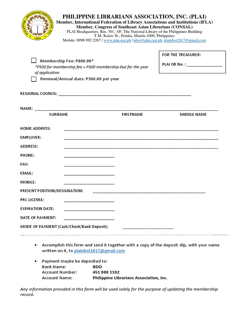 PLAI Membership Application Form | PDF | Business