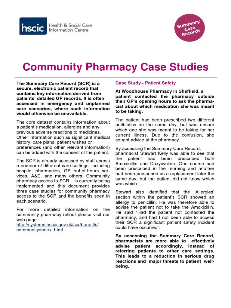 Community Pharmacy Case Studies: Case Study - Patient Safety | PDF ...