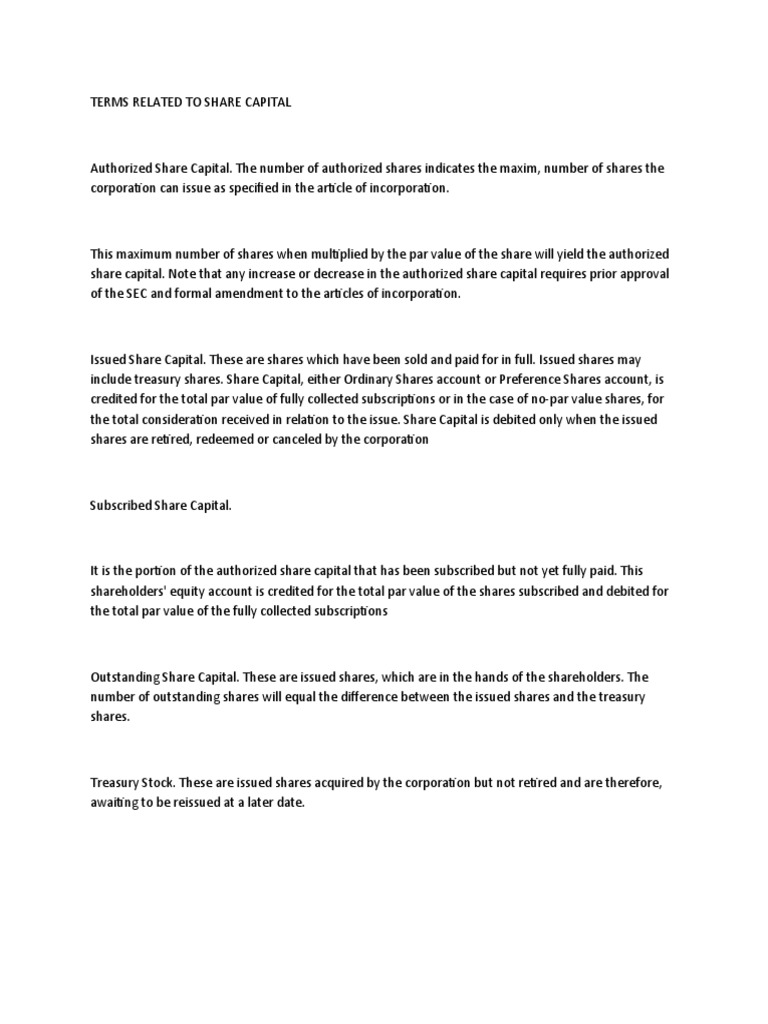 Terms Related To Share Capital | PDF