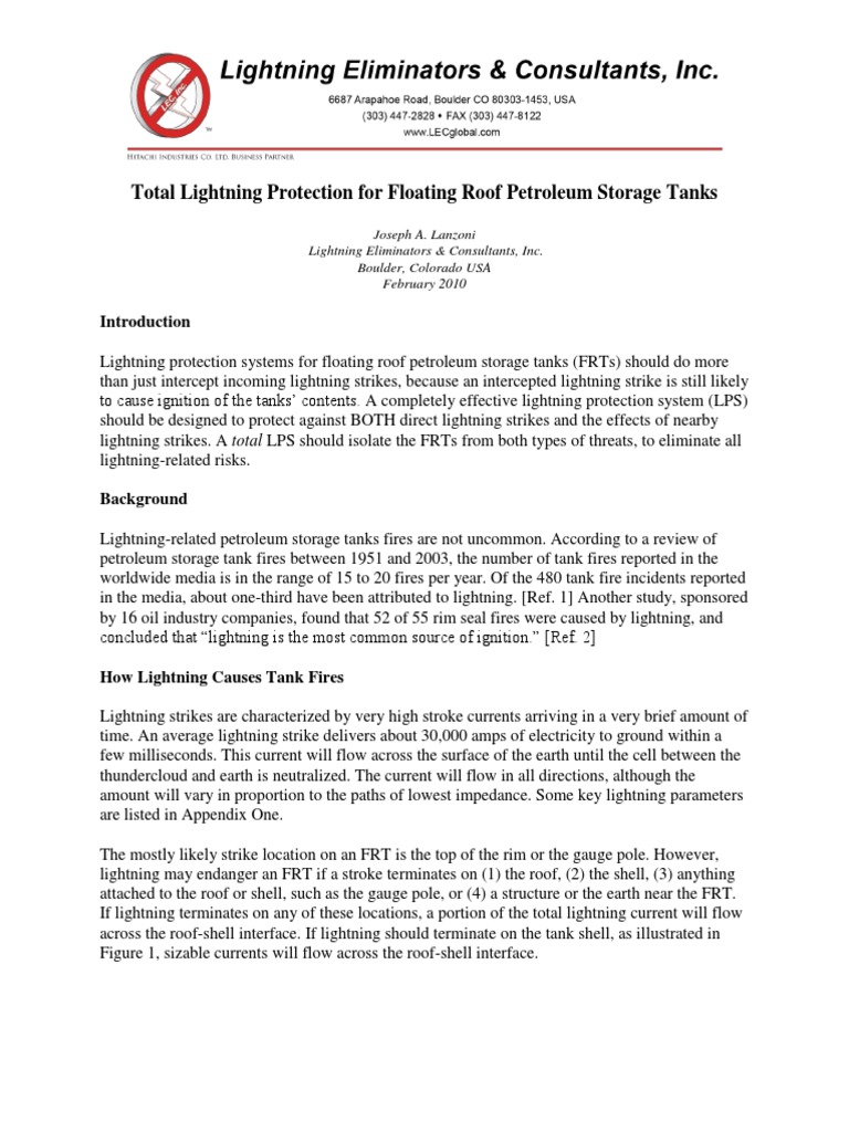 Total Lightning Protection For Floating Roof Petroleum Storage Tanks ...