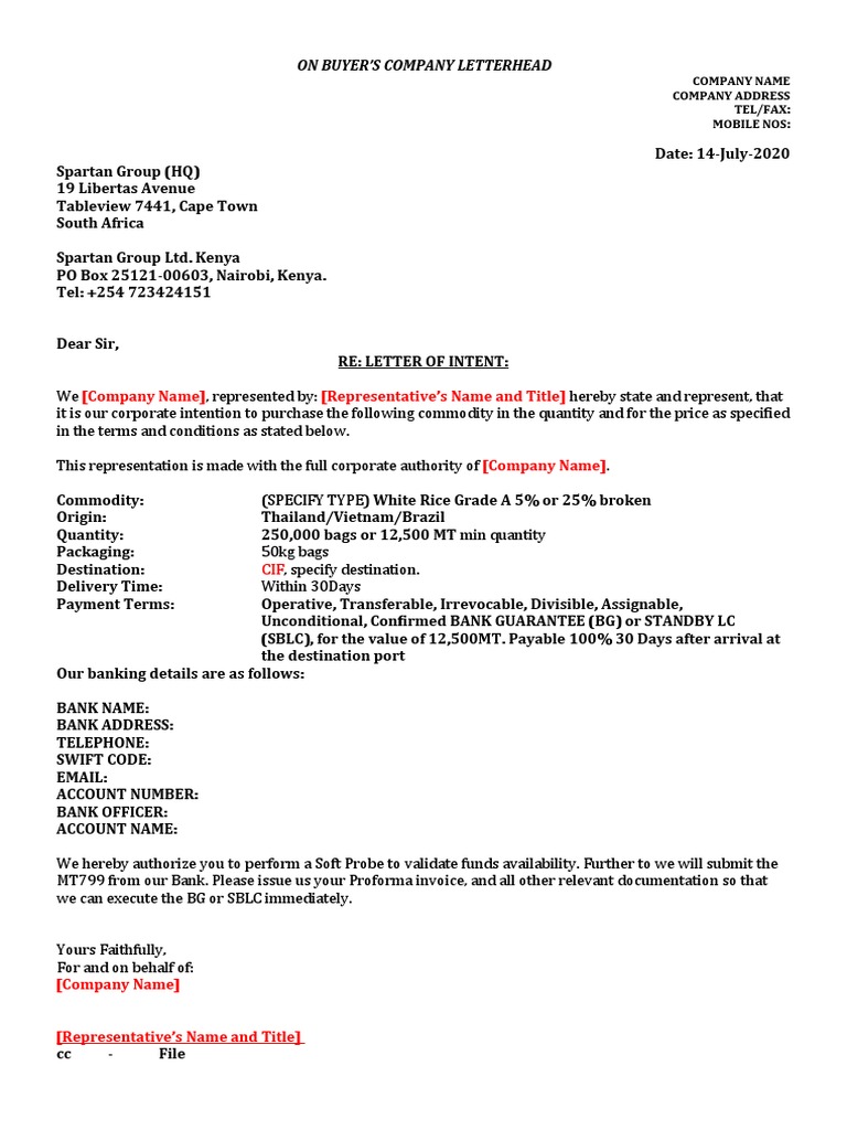 LOI Rice DRAFT | PDF | Invoice | Business Law