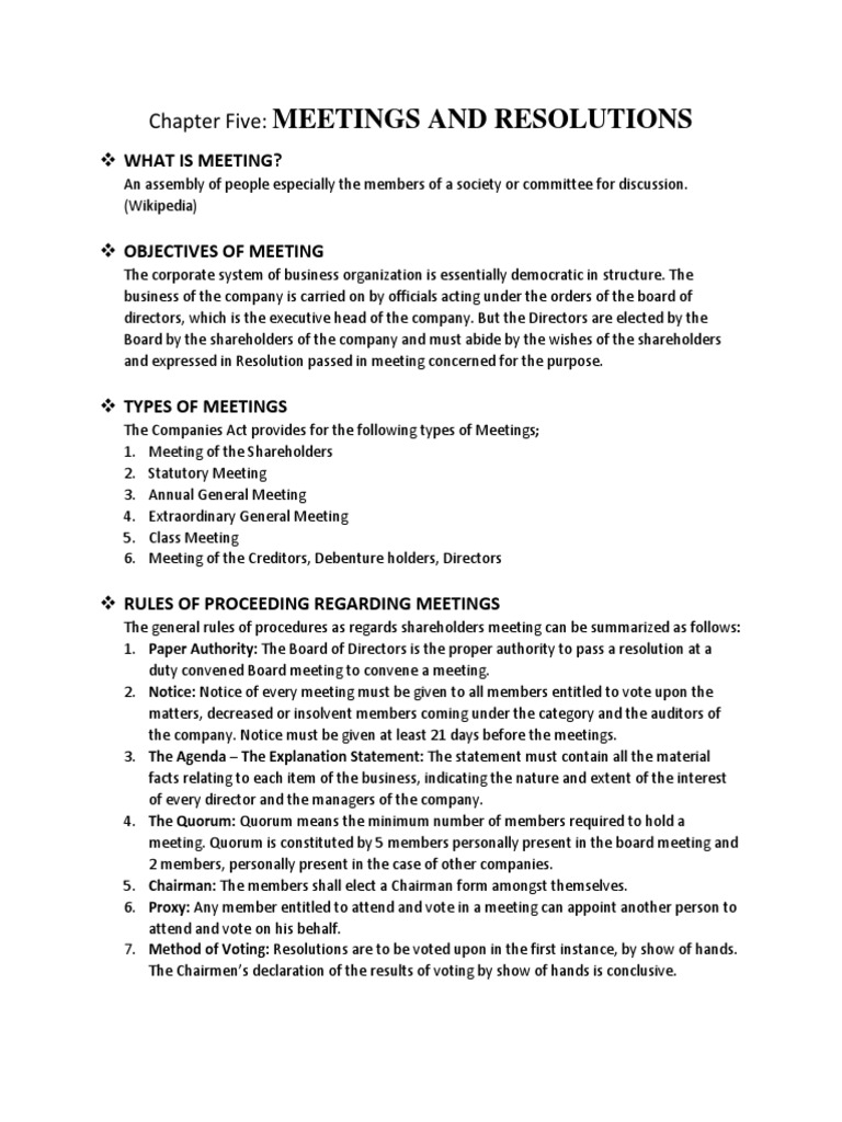 Key Aspects of Meetings and Resolutions for Companies | PDF | Social ...