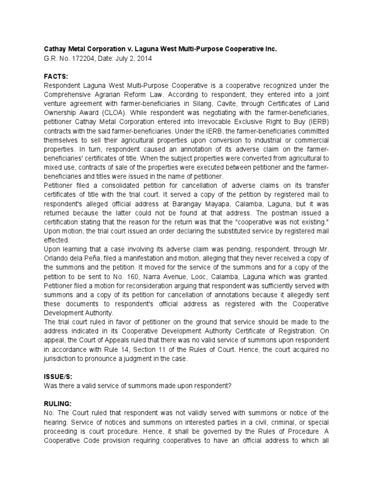 Cathay Metal Corporation v. Laguna West Multi-Purpose Cooperative Inc ...