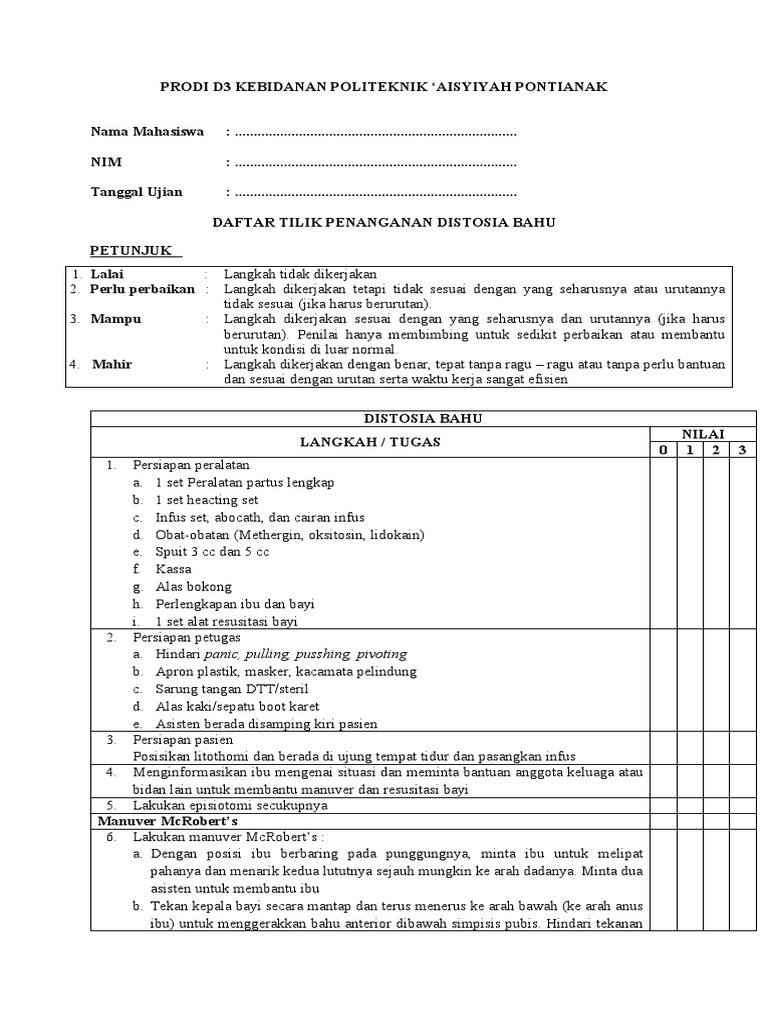 Daftar Tilik Distosia Bahu | PDF