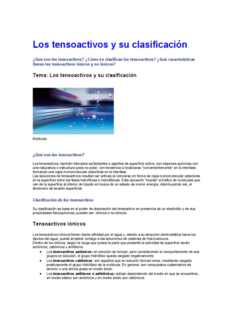 Los Tensoactivos y Su Clasificación | PDF