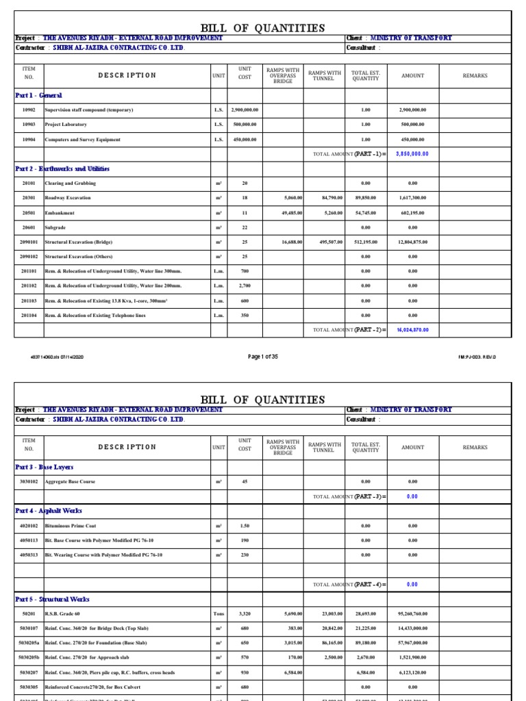 Avenues Riyadh Road Improvement BOQ | PDF | Traffic Light | Prestressed ...
