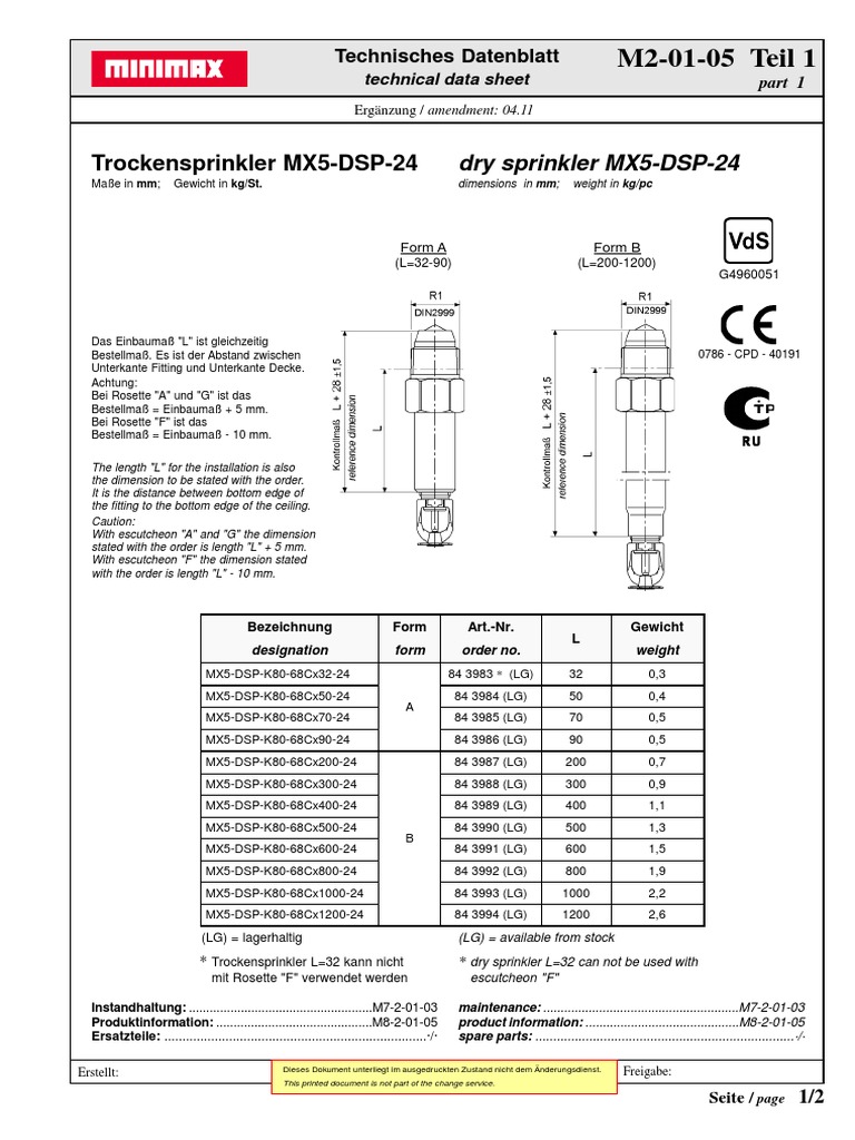 Minimax Dry Sprinkler PDF | PDF