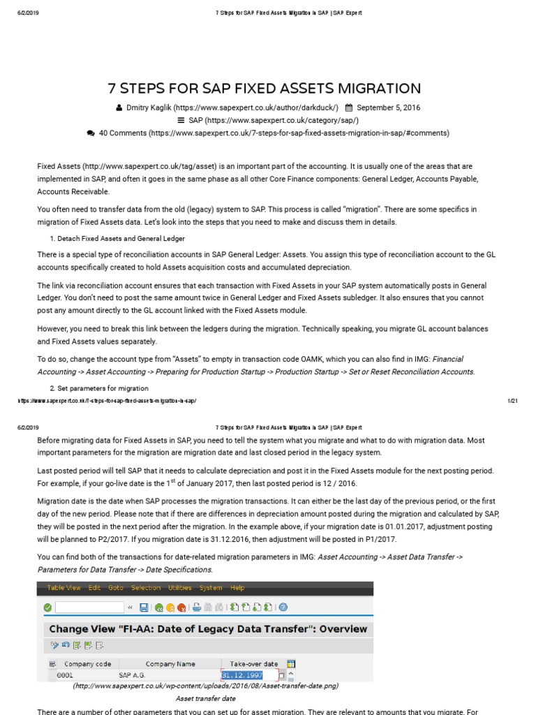 7 Steps For SAP Fixed Assets Migration in SAP - SAP Expert | PDF ...