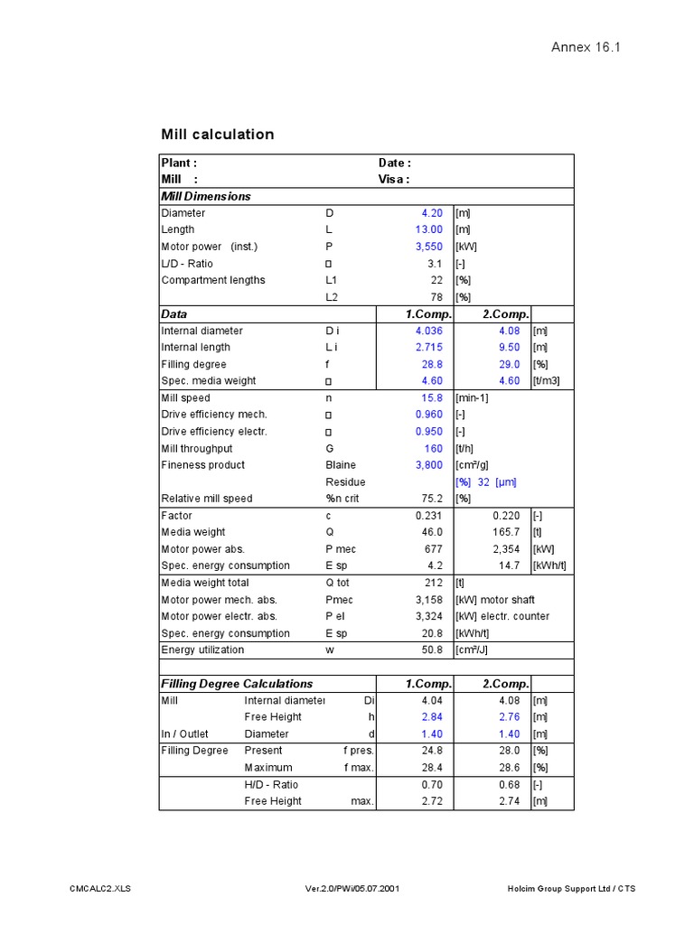Mill Calculation: Plant: Date: Mill: Visa | PDF | Nature | Physical ...