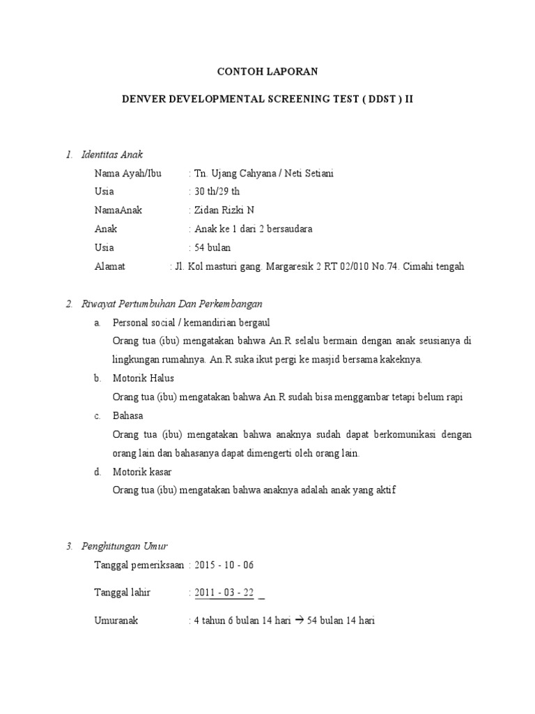 Laporan Hasil DDST Anak Usia 4 Tahun | PDF | Seni & Disiplin Bahasa ...